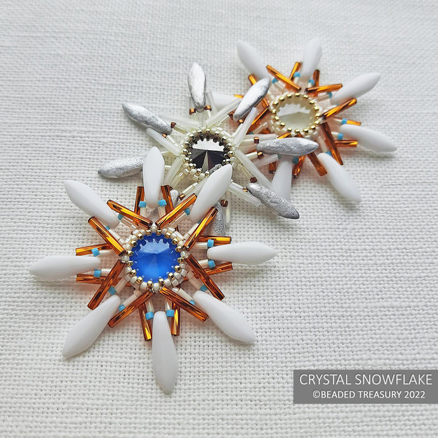 Beading Tutorial - CRYSTAL SNOWFLAKE Ornament / Earrings | BEADED TREASURY