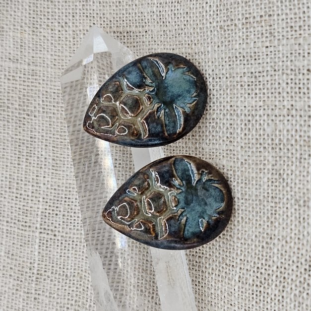 Round Faceted Artisan Ceramic Cabochon, Brownish Salmon | BEADED TREASURY