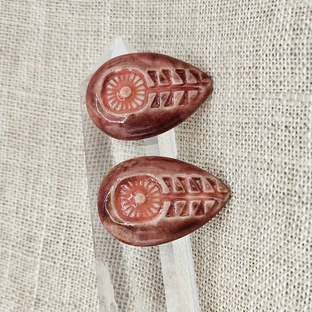 Round Faceted Artisan Ceramic Cabochon, Brownish Salmon | BEADED TREASURY